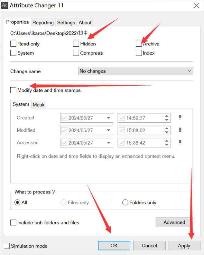 文件属性修改工具Attribute change使用方法 – 螺丝踩坑集